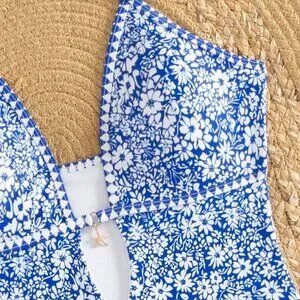Swim | Blue And White Elegant Womens Sexy Spaghetti Strap Onepiece Suit ...